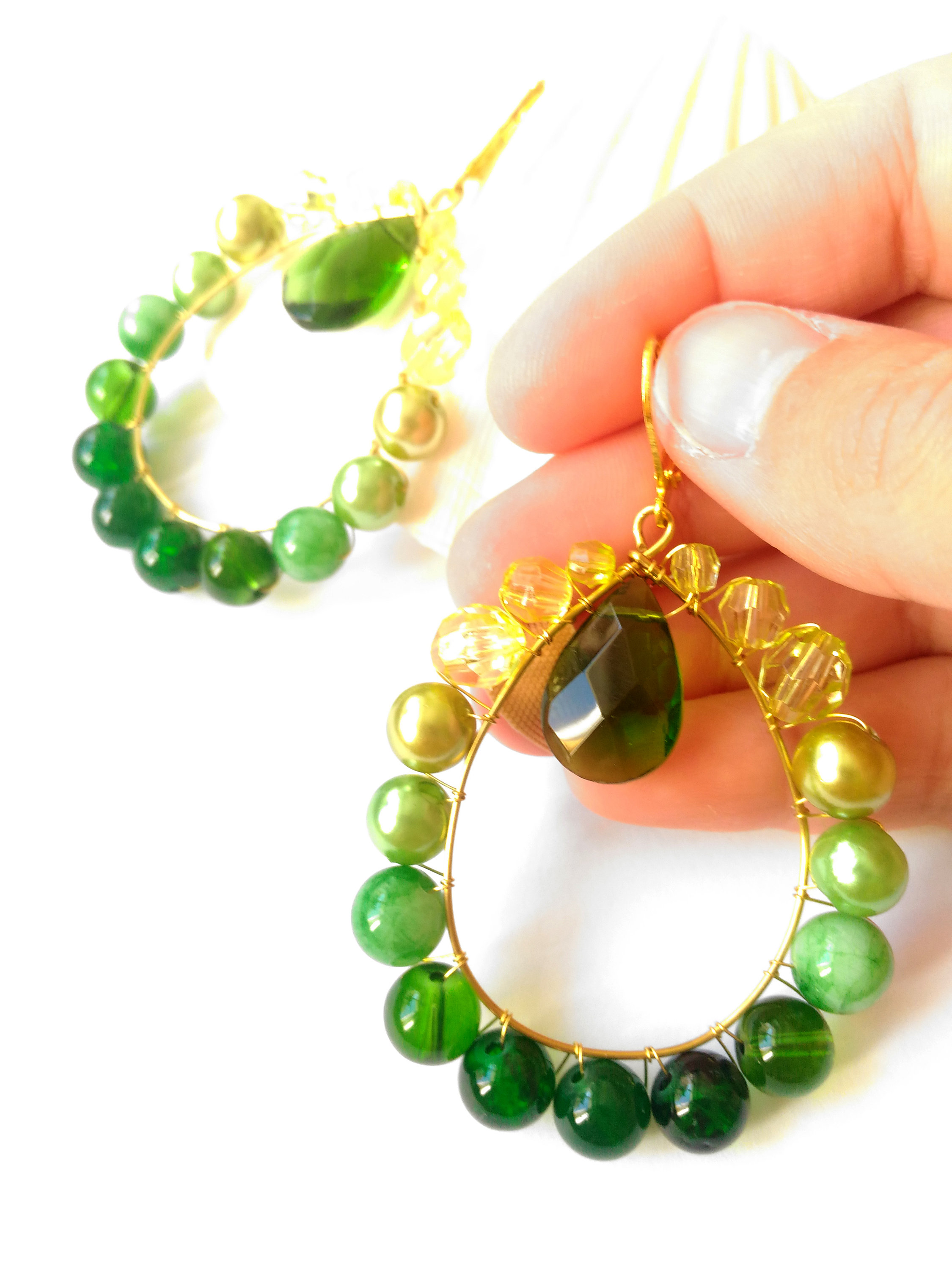 Green Jade Hoop Earrings, Long Green Ombre Earrings, 3 Inch Festival ...